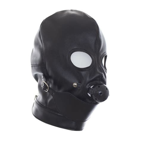 Fashion GIMP Full Mask Hood Open Eyes W Mouth Ball Gag Bondage Fetish
