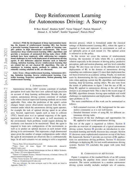pdf deep reinforcement learning for autonomous driving a survey