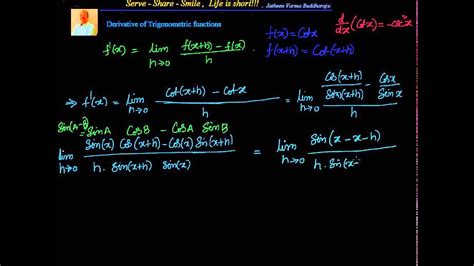calculus differentiation derivative of cot x from first principle youtube
