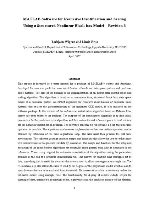 matlab software for recursive identification and scaling using a structured nonlinear black box