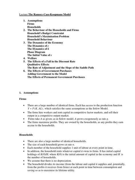 lecture the ramsey cass koopmans model pdf labour economics economics