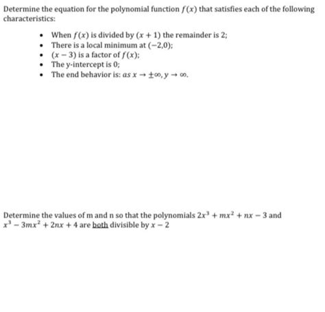 solved determine the equation for the polynomial function