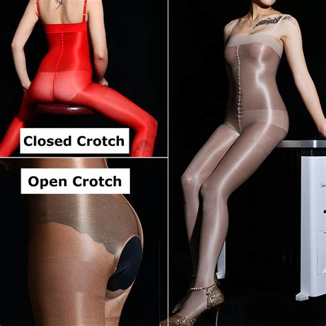 Women 70d Oil Shiny Glossy Bodystocking Nylon Sheer Bodysuit Catsuit With Straps Ebay
