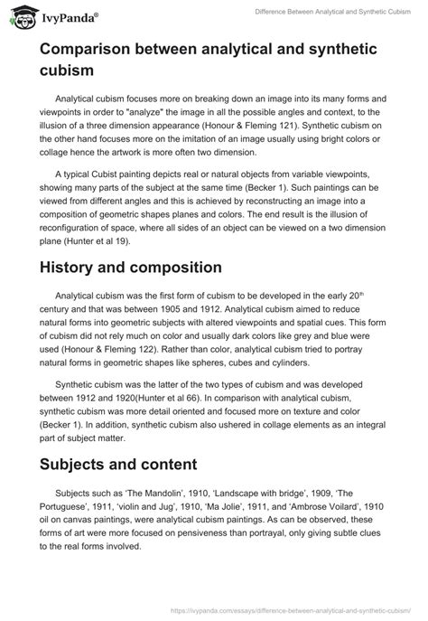 Difference Between Analytical And Synthetic Cubism 1164 Words Essay