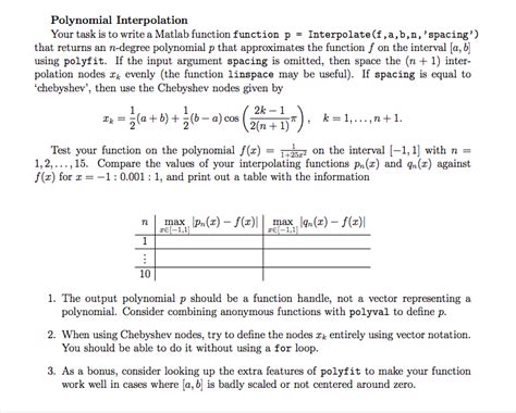polynomial interpolation your task is to write a