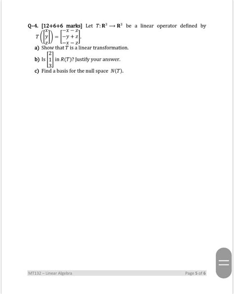 solved q 4 [12 6 6 marks] let t r3 r3 be a linear operator