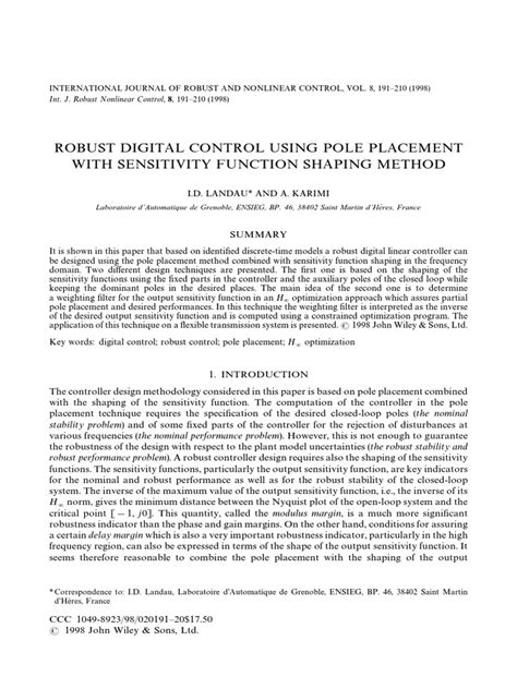 robust digital control using pole placement with sensitivity function shaping method pdf