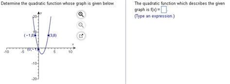 solved determine the quadratic function whose graph is given