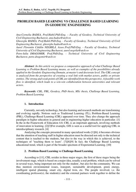 pdf problem based learning vs challenge based learning in geodetic engineering