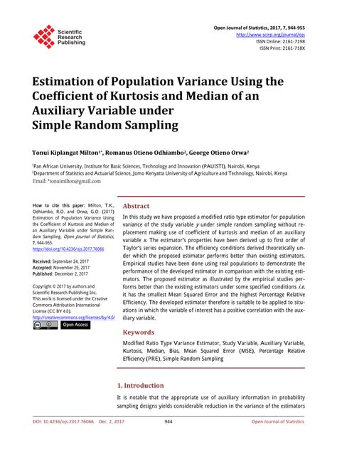 pdf estimation of population variance using the coefficient of kurtosis and median of an