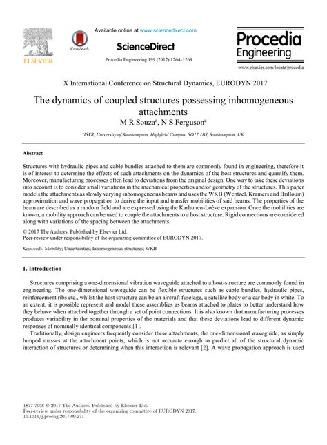 pdf the dynamics of coupled structures possessing inhomogeneous attachments
