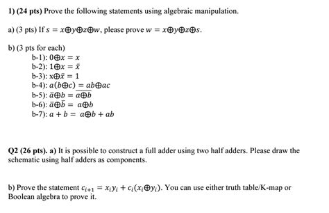 solved a 3 pts if s x⊕y⊕z⊕w please prove w x⊕y⊕z⊕s b