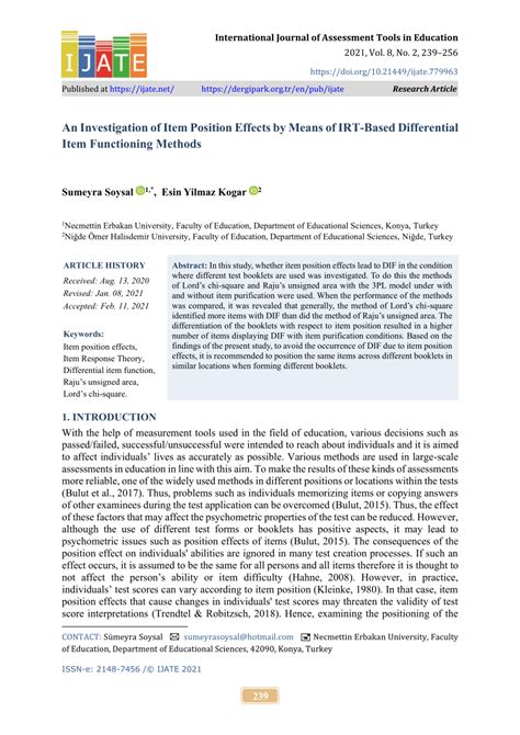 pdf an investigation of item position effects by means of irt based differential item