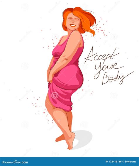 Attractive And Plus Size Woman Isolated On White Vector Illustration Concept Of Body Positivity