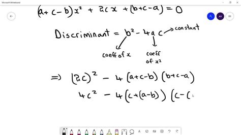 solved the roots of the equation a c b x 2 2 c x b c a 0 where a b c are rational number