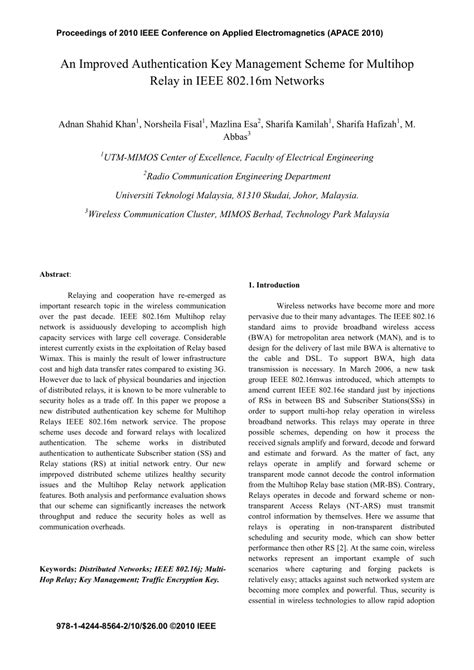pdf an improved authentication key management scheme for multihop relay in ieee 802 16m networks