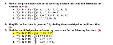 solved 5 find all the prime implicants of the following