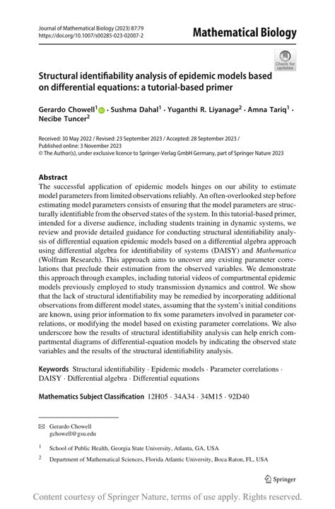 structural identifiability analysis of epidemic models based on differential equations a