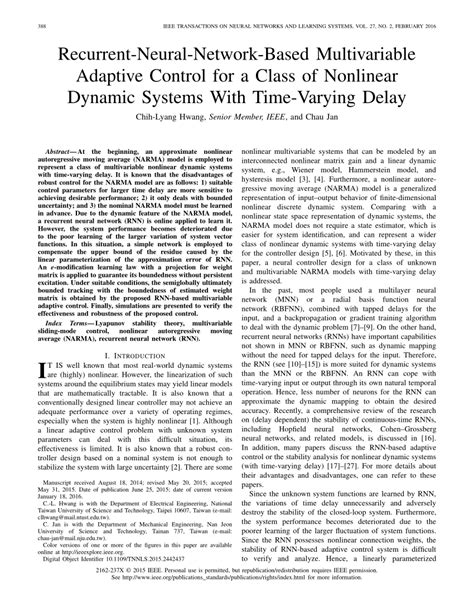 pdf recurrent neural network based multivariable adaptive control for a class of nonlinear