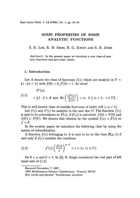 pdf some properties of some analytic functions