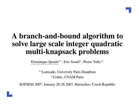 pdf a branch and bound algorithm to solve large scale integer quadratic multi knapsack problems