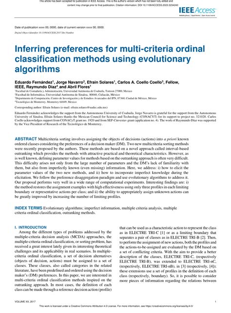 pdf inferring preferences for multi criteria ordinal classification methods using evolutionary