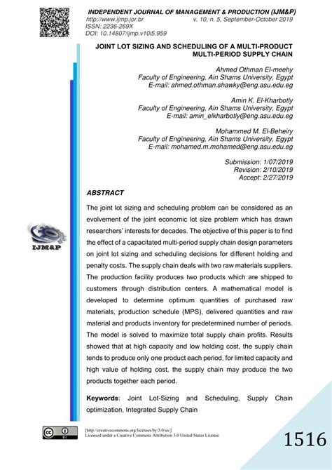 pdf joint lot sizing and scheduling of a multi product multi period supply chain