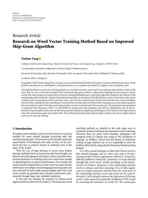 pdf research on word vector training method based on improved skip gram algorithm