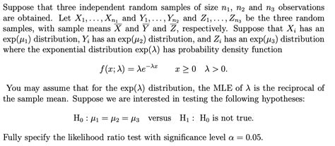 solved suppose that three independent random samples of size