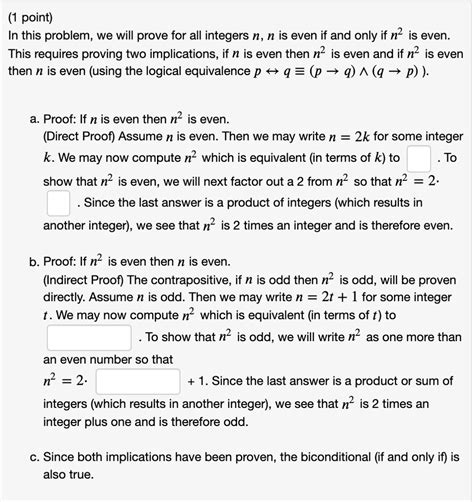 solved point in this problem we will prove for all integers n n is even if and only if n is