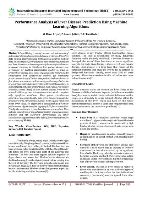 irjet performance analysis of liver disease prediction using machine learning algorithms pdf