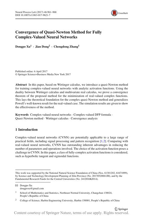 convergence of quasi newton method for fully complex valued neural networks request pdf