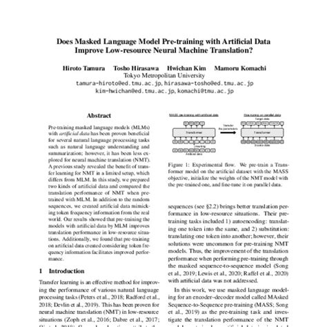 does masked language model pre training with artificial data improve low resource neural machine