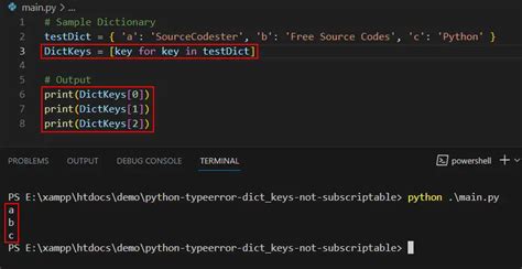 typeerror dict keys object is not subscriptable [solved] sourcecodester