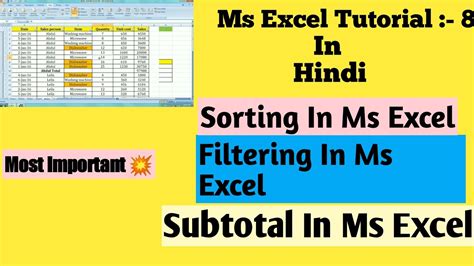 Sorting Filtering And Subtotal In Ms Excel Ms Excel Tutorial In