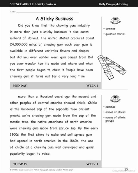 Editing Worksheet For Th Grade