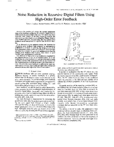 pdf noise reduction in recursive digital filters using high order error feedback i hartimo