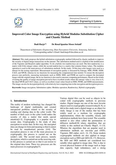 pdf improved color image encryption using hybrid modulus substitution cipher and chaotic method