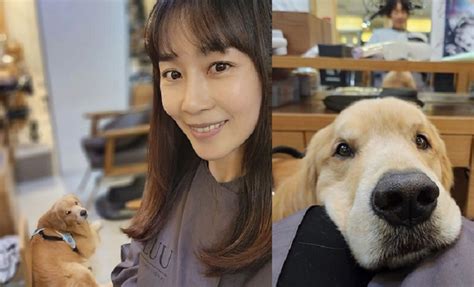 문정희 반려견 마누 와 함께 찾은 미용실서 찰칵 오랜 시간 기다려주어 고마워