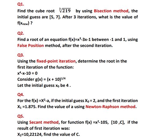 solved q1 find the cube root √ 219 by using bisection method the initial guess are [5 7