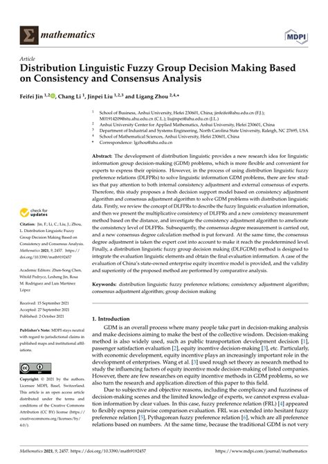 pdf distribution linguistic fuzzy group decision making based on consistency and consensus