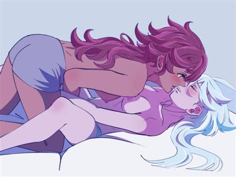 Rule 34 2girls Blue Background Blush Breasts Canon Couple Closed Eyes Color Curly Hair