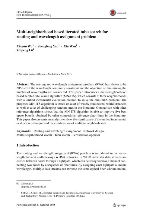 pdf multi neighborhood based iterated tabu search for routing and wavelength assignment problem