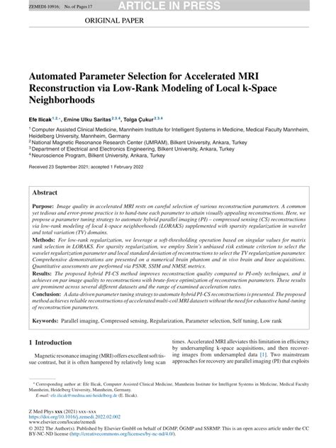 pdf automated parameter selection for accelerated mri reconstruction via low rank modeling of