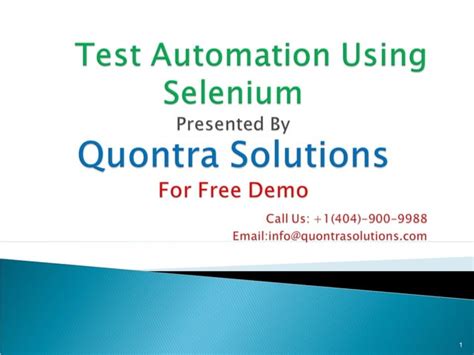 test automation using selenium presented by quontra solutions ppt