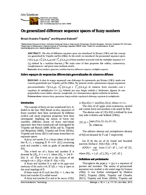 pdf on generalized difference sequence spaces of fuzzy numbers binod tripathy