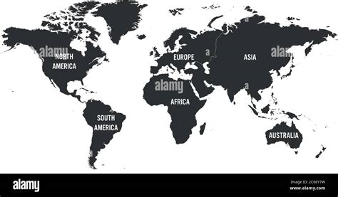 World Map Divided Into Six Continents Simple Flat Vector Illustration