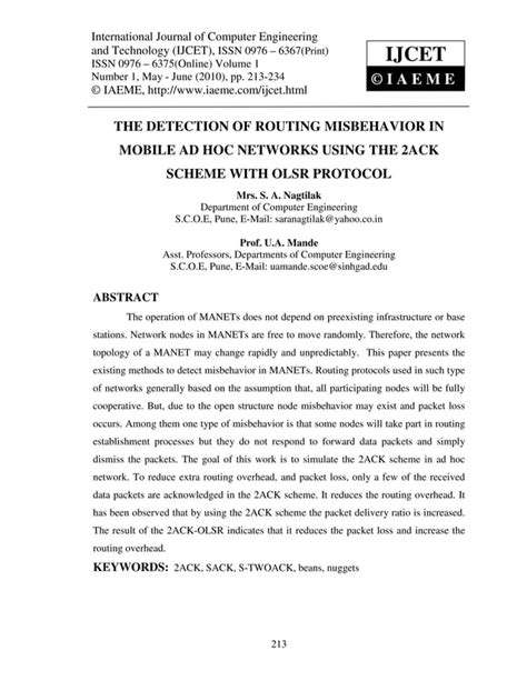 the detection of routing misbehavior in mobile ad hoc networks using the 2 ack scheme with olsr