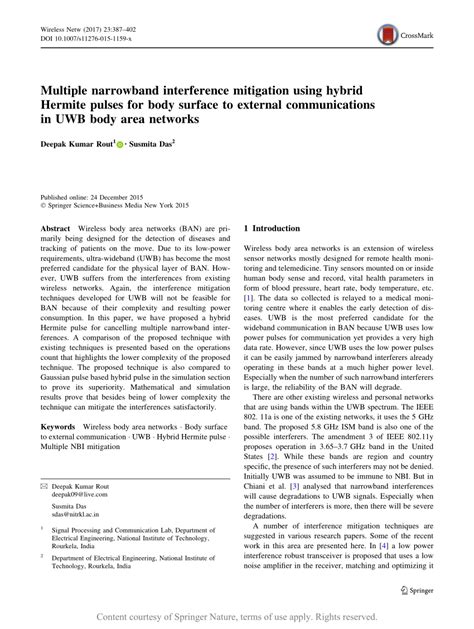 multiple narrowband interference mitigation using hybrid hermite pulses for body surface to