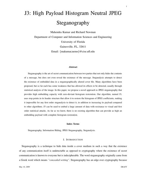 pdf j3 high payload histogram neutral jpeg steganography